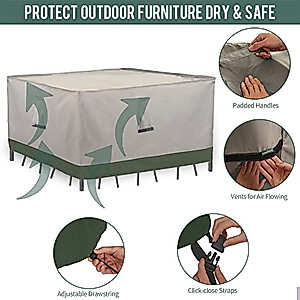 Rachmi Heavy Duty Dining Sets Cover 111 Inch for 6-8 Seats, 600D Oxford Water Resistant Anti UV & Fade Outdoor Patio Furniture Sets Table and Chair Cover (111”W x 74”D x 28”H, Khaki/Green)