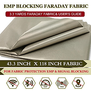 Faraday Fabric,Faraday Cloth 43.3"x118" Big 3.3 Yard Nickel Copper Conductive Military Grade Material Protective Fabric
