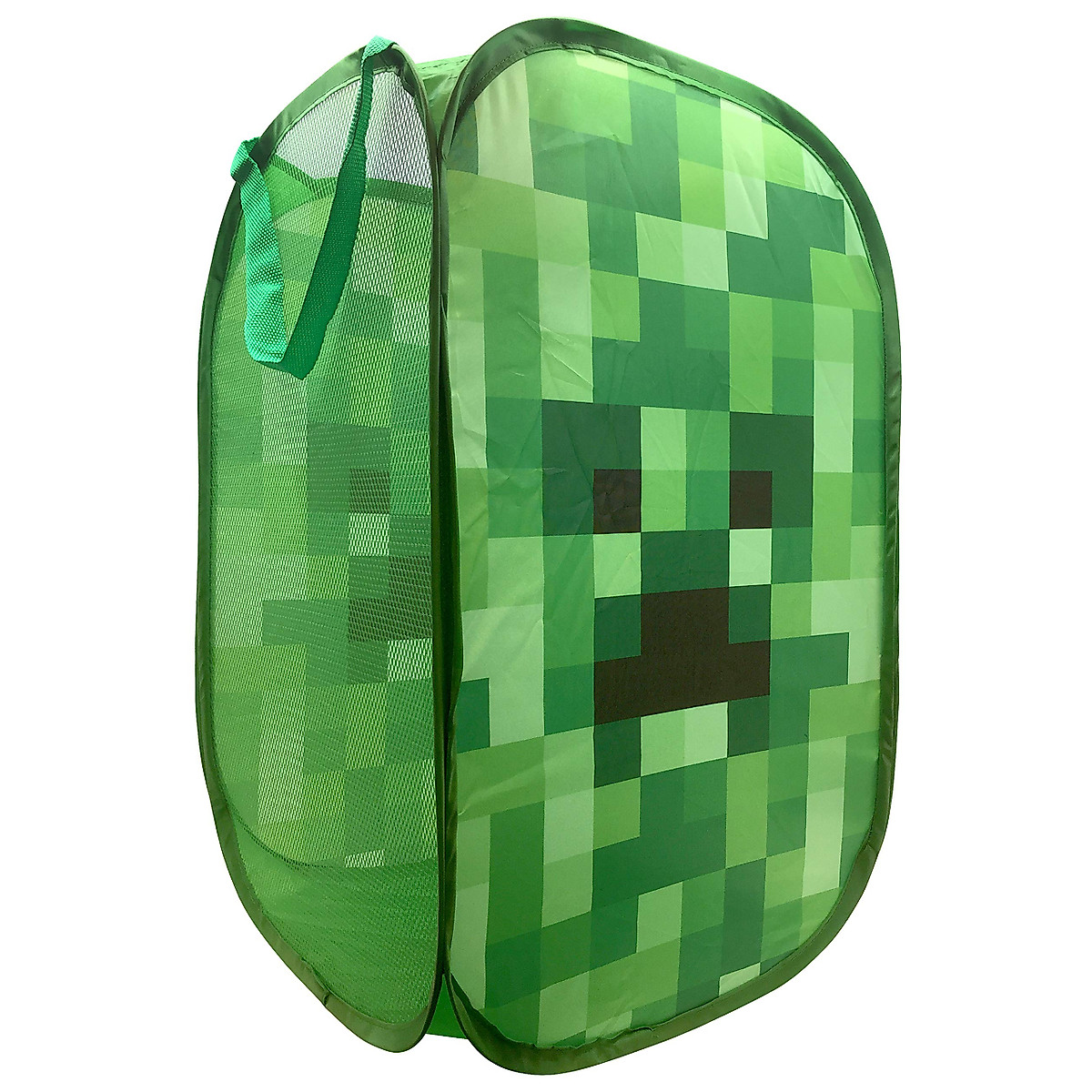 Jay Franco Minecraft Creeper Pop Up Hamper - Mesh Laundry Basket/Bag with Durable Handles, 22" x 14"