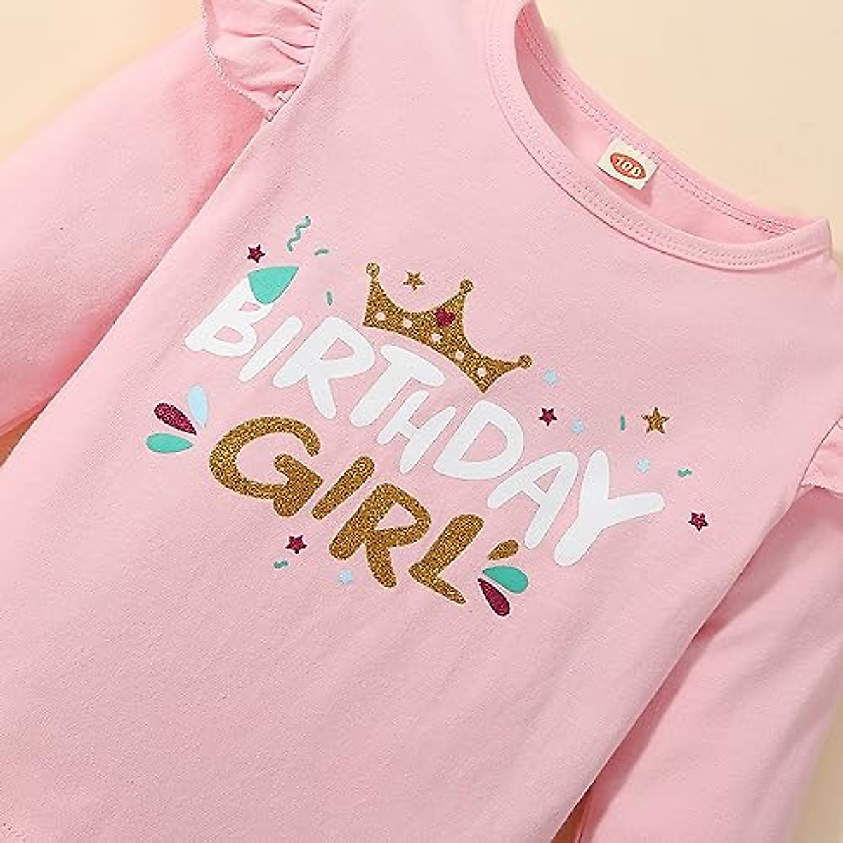 vivifayee Toddler Kids Baby Birthday Girl Outfit Ruffle Long Sleeve Birthday Princess Shirt Polka Dots Tutu Dress Cute Skirt Sets with Headband