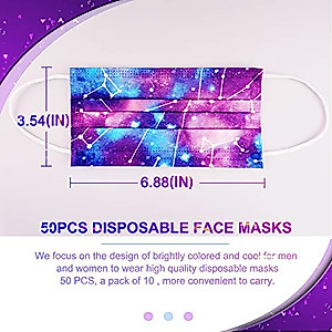 AHOTOP Disposable Face Masks for Women, Disposable Face Masks With Designs, Individually Wrapped Breathable Colorful Fashion Cute Mask with Nose Wire Elastic Ear Loop for Adults Teen Girls Working Out, 3 Ply 50PCS