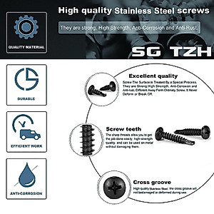 #8 x 3/4" Sheet Metal Screws 100Pcs 410 Stainless Steel Pan Head Tek Screws Fast Self Tapping Screws Black Oxide by SG TZH