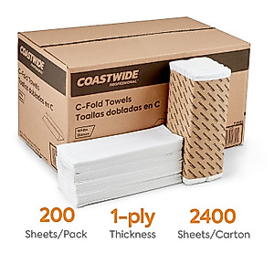 Coastwide C-Fold Paper Towels, 1-Ply, 200 Sheets/Pack, 2400/Carton (CW58047)