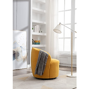 INMOZATA Swivel Barrel Chair, Teddy Fabric Modern Accent Armchair Barrel Chair with Metal Base, Upholstered Comfy 360°Round Single Reading Chair for Living Room Bedroom,Yellow