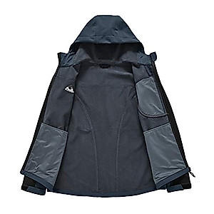 Gopune Windproof Softshell Fleece Lined Jacket Winter Outdoor Hooded Coat (Grey,M)