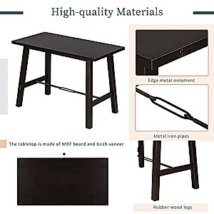 Dinehome 5-Piece Counter Height Dining Set, Minimalist Industrial Style Wood & Metal Table with 4 Chairs for Small Space, Espresso