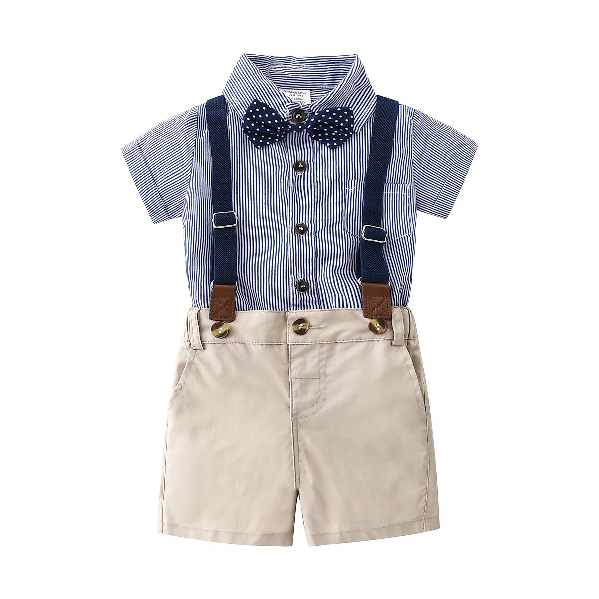 Baby Boys Gentleman Outfits Suits, Infant Short Sleeve Shirt+Bib Pants+Bow Tie Overalls Clothes Set,6-9M
