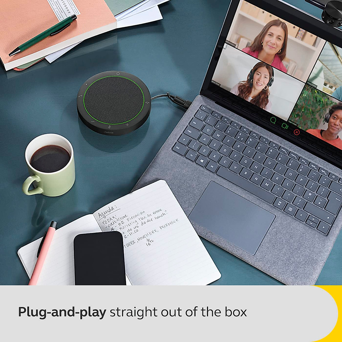 Jabra Speak2 40 Portable Speakerphone - 4 Noise-Cancelling Mics, Full-Range 50mm Portable Speaker, Wideband Audio and USB-A and USB-C Connections - Certified for Zoom and Google Meet - Dark Grey