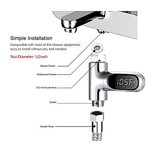 KAMEISHI Shower Thermometer Second Generation Led Digital Display Baby Bath Water Fahrenheit Celsius Thermometer 360°Rotating Screen for Home Bathroom Kitchen k2