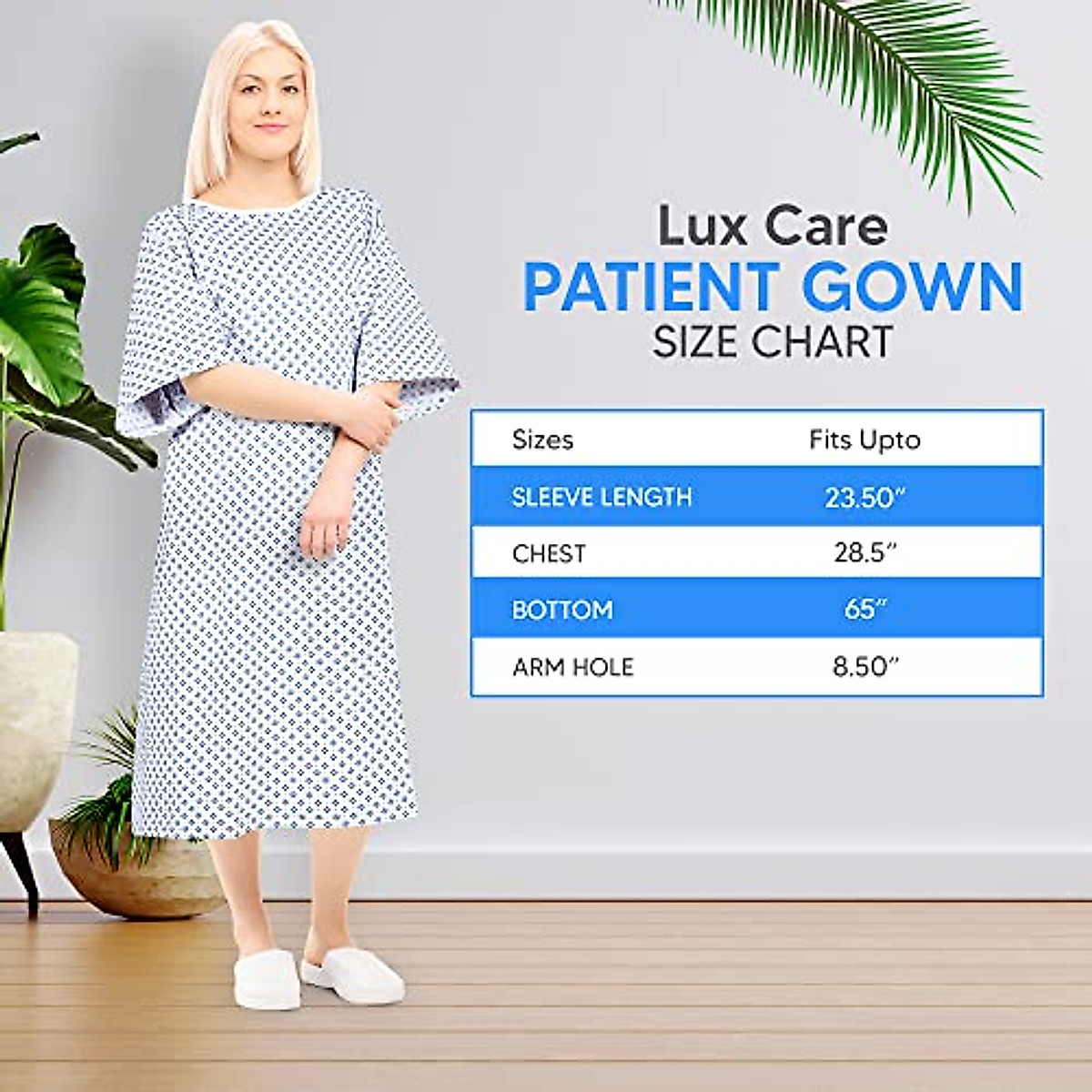 Premium 4 Pack Hospital Gown for Men and Women - Finest Cotton Blend - Back Front Tie - Fit Easily Up to XXL Size - Durable Wrinkle-Free Patient Gown - Reusable and Washable