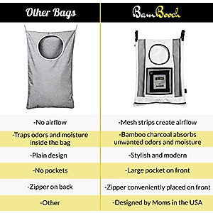 AIR PURIFYING & ODOR ELIMINATING Small Hamper for Specialty Loads - Hanging Laundry Hamper Bag - Nursery Hamper & Potty Training Kids Hamper - Hanging Hamper - Over the Door Laundry Hamper