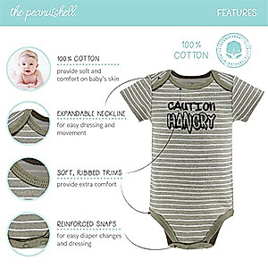 The Peanutshell Short Sleeve Baby Bodysuits Set for Boys - Camo & Dinosaur - 5 Pack Set (3M)