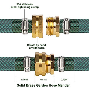 Biswing Garden Hose Repair Connector with Stainless Steel Clamps, 5/8" Barb x 3/4" GHT Thread Aluminum Water Hose Pipe Repair Kit, Female and Male Hose Connectors, 4 Pack