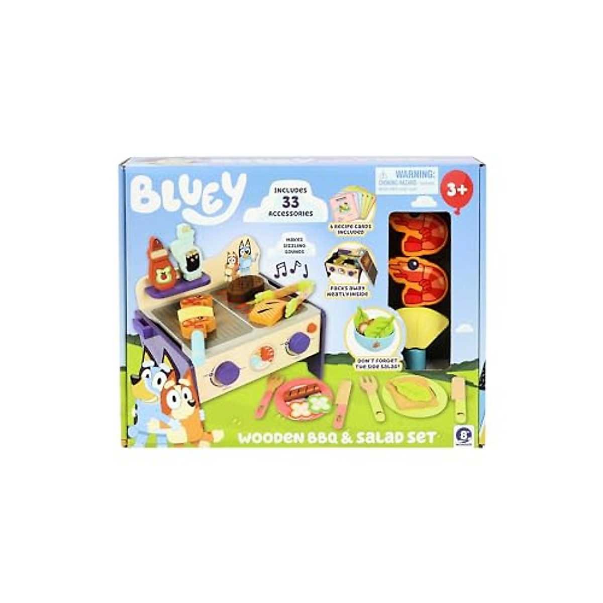 BLUEY – Wooden BBQ and Salad Set, 33-Piece Colorful Playset with Tongs and Food Pieces – Realistic Role-Play & Imaginative Fun for Ages 3 Years and Up, Medium