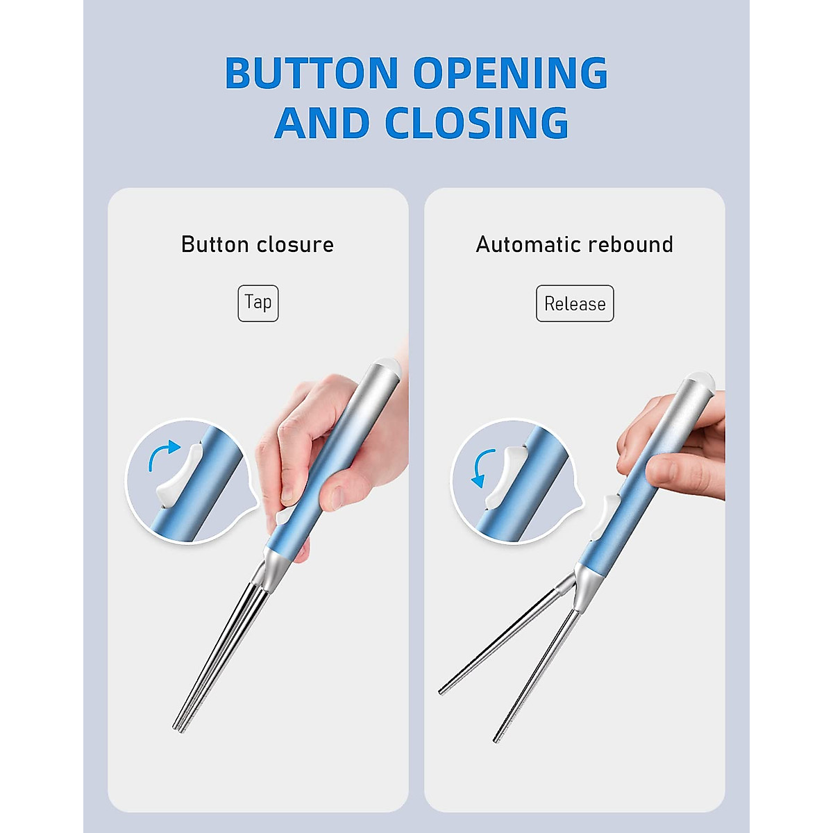 IROJEEF Autosticks Chopsticks Metal Chopsticks Set Chopsticks Reusable kids Chopsticks Press Chopsticks Beginner Chopsticks Easy Chopsticks Super portable Easy to Clean (Blue)