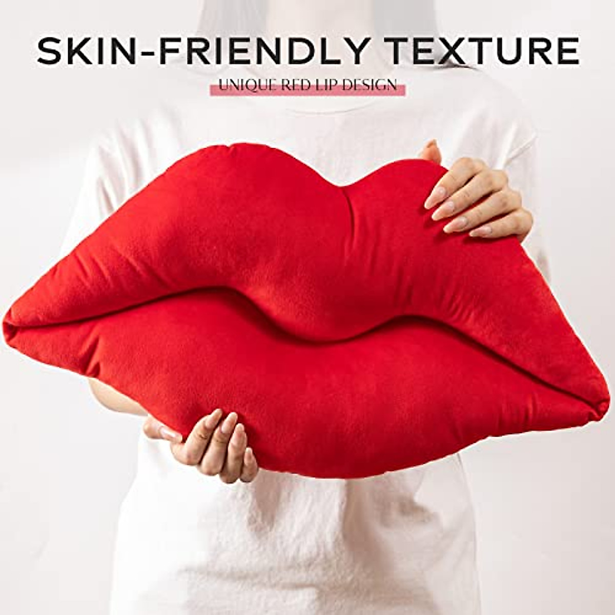 Ashler 3D Lips Throw Pillows Smooth Soft Velvet Insert Included, Lip Shaped Pillow for Bed Living Room, New Red, 24 X 12 inches