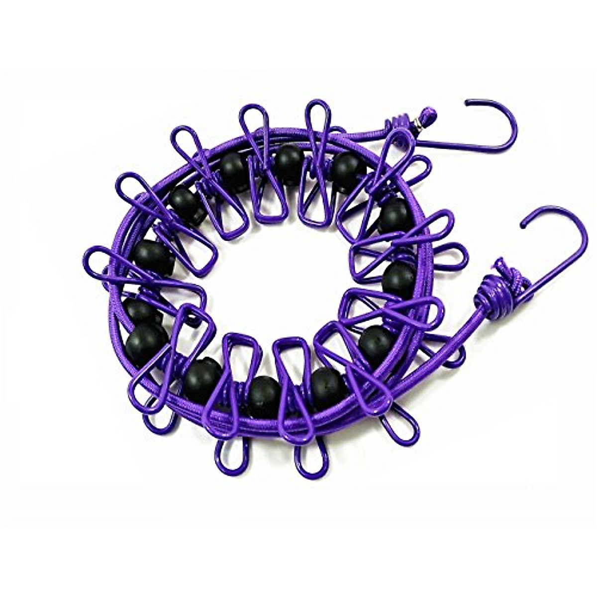 Adjustable Elastic Clothesline with Clips and Positioning Balls Portable Retractable Windproof Laundry Hanging Rope for Travel Camping Indoor Use Anti-Skid Washing Line with Drawstring Bag Purple