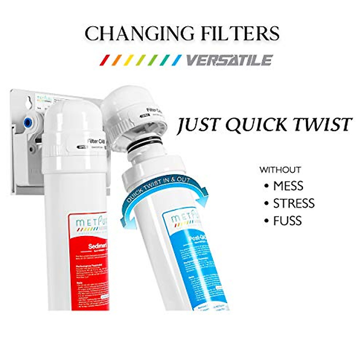 Metpure Versatile Under Sink Water Filter System | 2 Stage Quick Easy Change Twist Filtration System | Water Purifier for Clean Drinking Water & Simple Set Up | Removes Chlorine Bad Taste & Odor