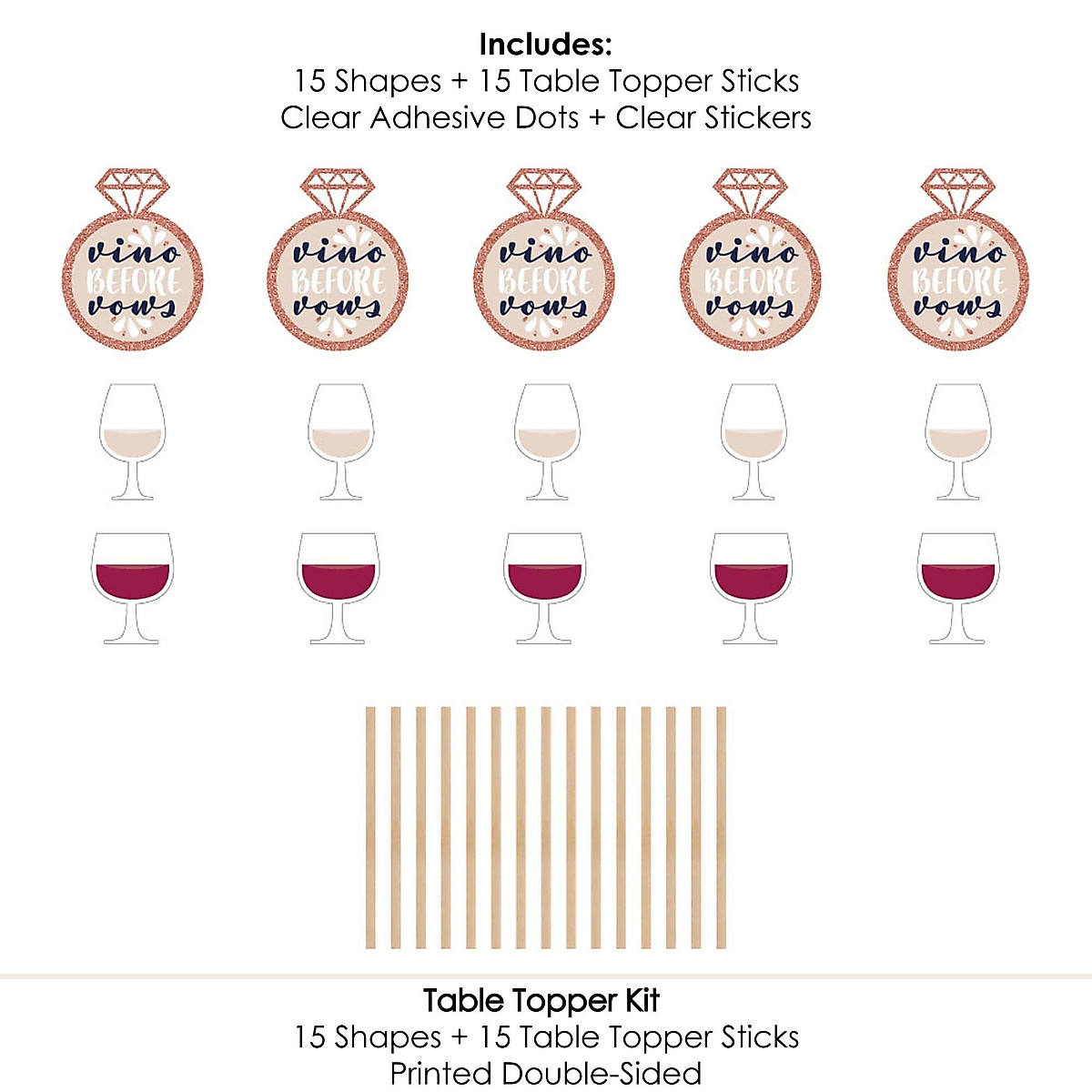 Big Dot of Happiness Vino Before Vows - Winery Bridal Shower or Bachelorette Party Centerpiece Sticks - Table Toppers - Set of 15