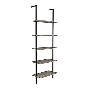 ANTSKU 5 Tier Wall Mounted Ladder Shelf, Ladder Bookshelf with Metal Frame and Wood Shelf, Modern Learning Bookcase for Living Room, Bedroom, Office (23.6" W x 11.8" D x 70.8" H, Antique Gray)