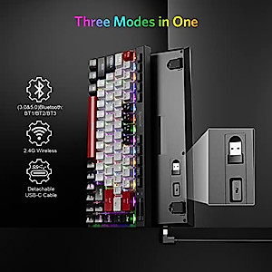 Redragon K635 Hot Swappable Mechanical Keyboard Customized RGB Backlit with Volume Control, Bluetooth/2.4G-Wireless/USB-C Compact Gaming Keyboard with Red Switches(68+10Keys)