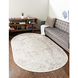 Unique Loom Oxford Collection Area Rug - Bodleian (4' 1" x 6' 1" Oval, Gray/ Ivory)