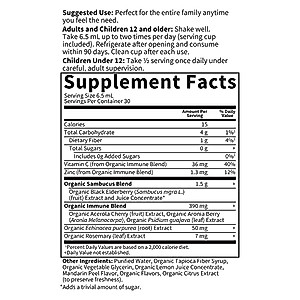 Garden of Life Mykind Organics Plant Based Elderberry Immune Syrup 6.59 fl oz (195 Ml) for Kids & Adults: Sambucus, Echinacea, Zinc & Vitamin C, 0g Sugar, Organic Vegan Gluten Free Herbal Supplement