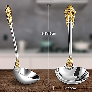 KEAWELL Luxury Gravy Ladle, 18/10 Stainless Steel, Gold Accent, Small Gravy Spoon for Home. Solid and Sturdy, Set of 2, Dishwasher Safe