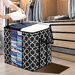 PFFVRP Storage Bags 100L 6-Pack, Blanket Clothes Organization with Reinforced Handle and Clear Window, Foldable with Sturdy Zipper, Large Capacity Comforter Storage Bag(Black)