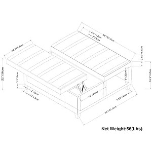 SIMPLIHOME Ellis 36 inch Wide Contemporary Square Coffee Table Storage Ottoman in Dove Grey Linen Look Fabric, Assembled, For the Living Room and Bedroom