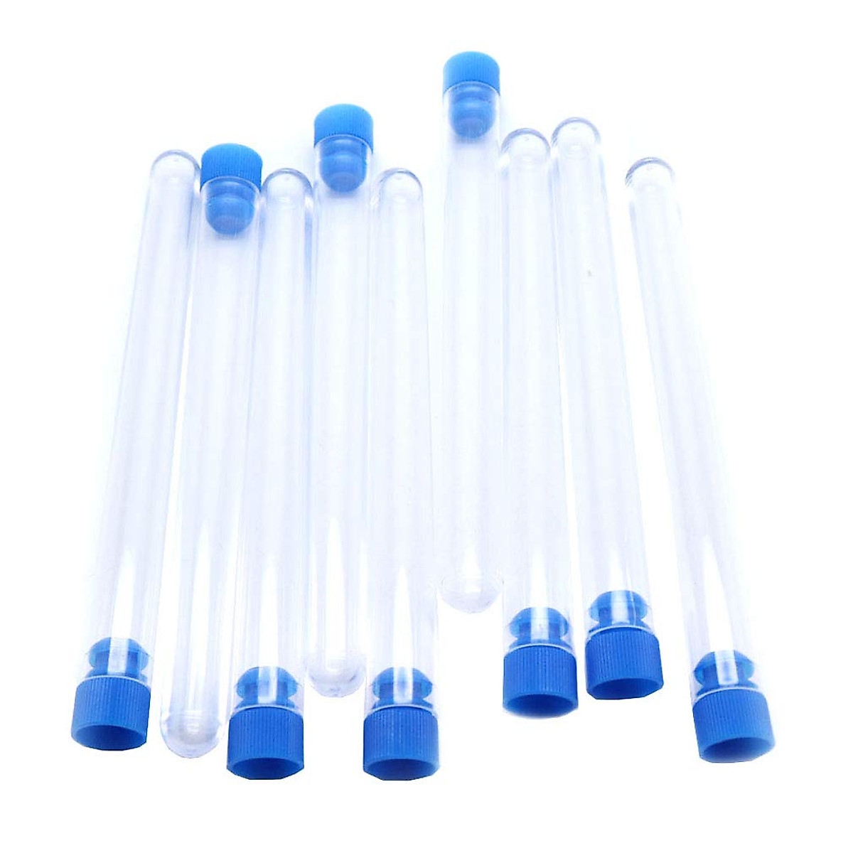 Dasunny 20Pcs Clear Plastic Test Tubes with Blue Caps for Liquid Experiment Seed Powder Spice,16 x 150mm