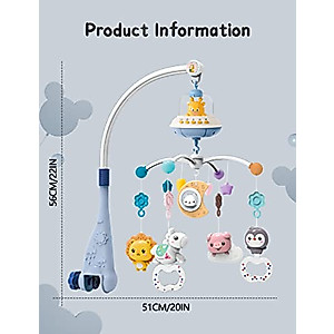 BSROLUNA Baby Crib Mobile with Music and Lights, Baby Mobile for Crib with Remote Control, Hanging Rotating Animals Rattles, 16 Songs and Timing Function, Cartoon Baby Crib Toys for Boys (Baby Blue)