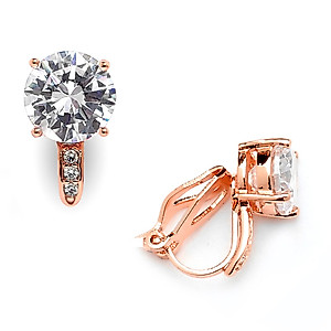 Mariell Champagne Gold Clip-On CZ Crystal Stud Earrings, 2 Carat, for Weddings, Brides, Birthday Gift