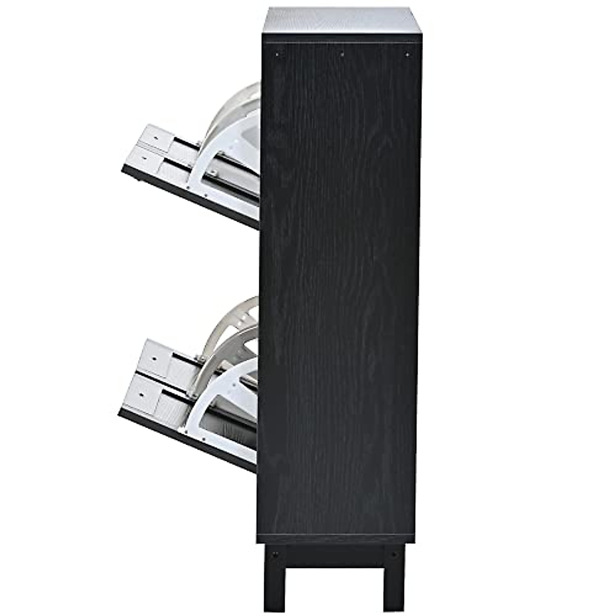 Merax Rattan Free Standing Shoe Rack with 4 Flip Drawers, Modern 2-Tier Storage Cabinet with Large Space for Entrance Hallway, Boho Style, Black