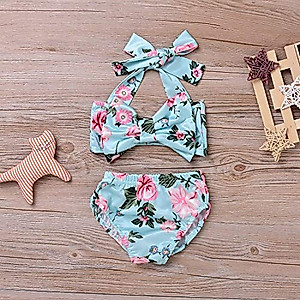 Cute Baby Girls 2Pcs Bikini Bathing Swimsuit Halter Tube Top+Floral Bottom Summer Sunsuit (Floral, 0-6Months)