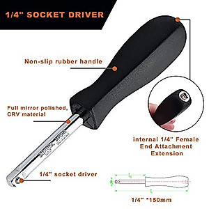 1/4" Drive Spinner Handle - 1/4" Socket Driver Handle Standard with internal 1/4" Female End Attachment Extension （150MM）