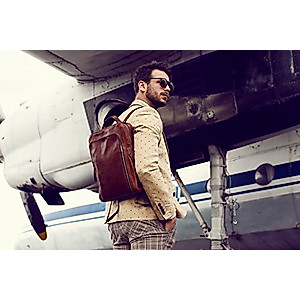 Time Resistance Leather Backpack Rucksack City Bag Unisex Matt Brown