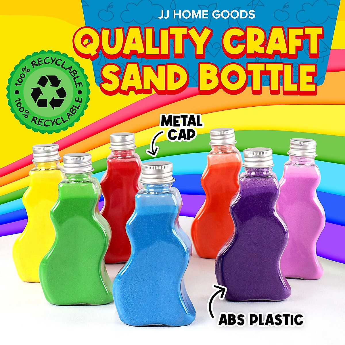JJ CARE Sand Art Bottles [12 Wave-Shaped Sand Bottles + 6 Small & 6 Large Funnels] Plastic Sand Art Containers for Kids, Sand Art Bottles Bulk for Arts & Crafts, Sand Bottles for Sand Art Supplies