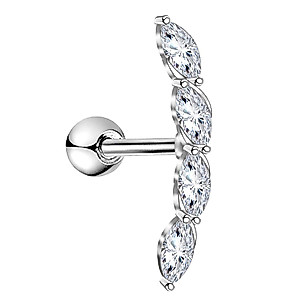 Melighting Helix Earrings 16G Curved Marquise Cartilage Earrings Clear CZ Surgical Steel 316L Tragus Piercing Jewelry Earring Stud Body Piercing Jewelry for Women