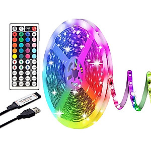 aijiaer LED Strip Lights 16.5Ft/5M RGB SMD 5050 150LEDs Rope Lighting Color Changing Full Kit with 44 Keys Remote Controller