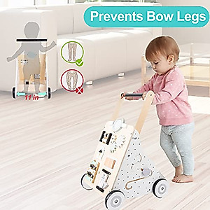MICKYU Wooden Baby Walker, Baby Activity Center Toys Push Walker Learning to Walk, First 1st Birthday Gift for Toddlers Boys Girls