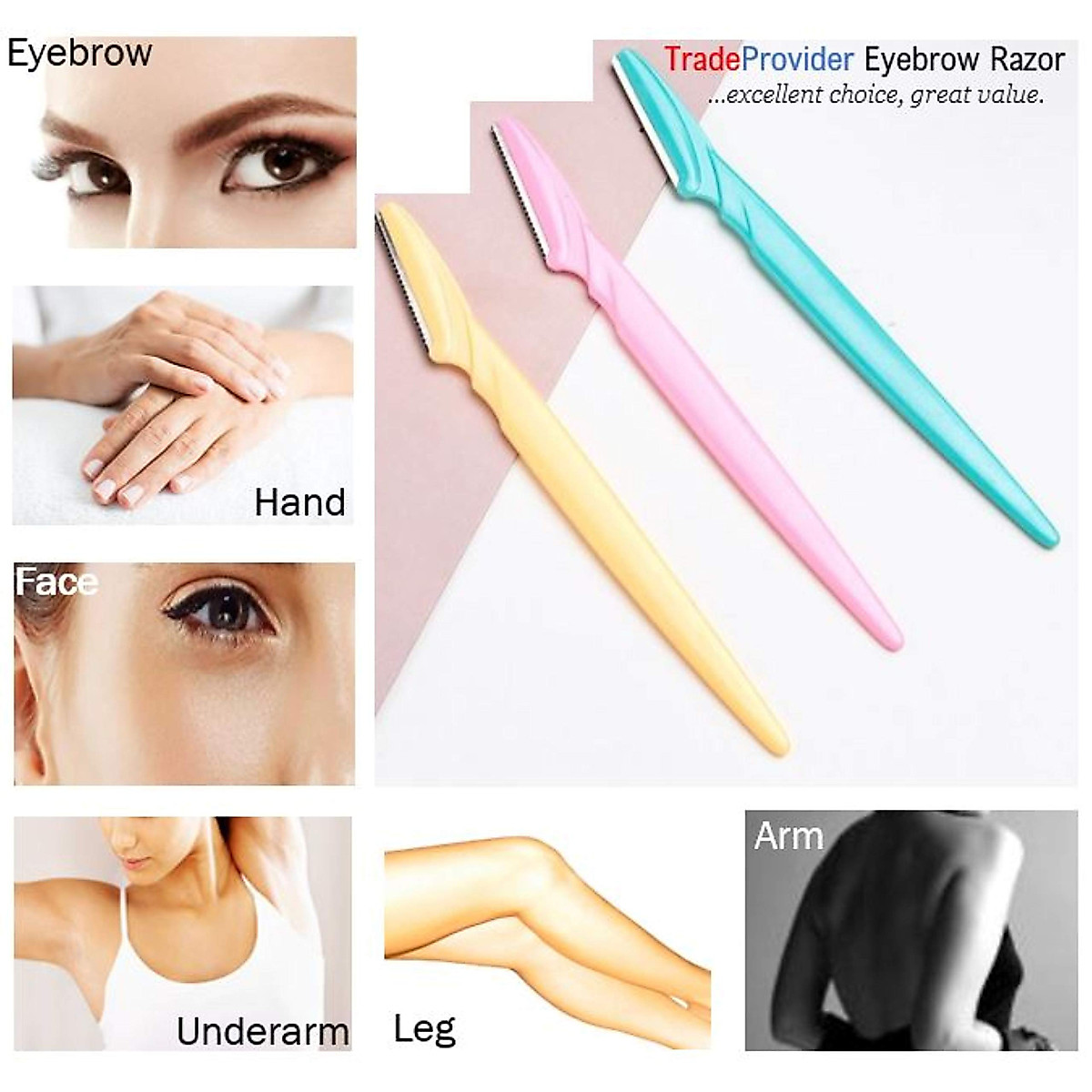 Eyebrow Razor for Women (Pack of 6) Facial Razors for Women, Face Shaver, Peach Fuzz Remover, Women's Razors, Ladies Razors for Facial Hair, Eyebrow Trimmer, Safety Cap Included, Face and Neck Razor, Brow Razor, Remove Fine Hairs by TradeProvider®