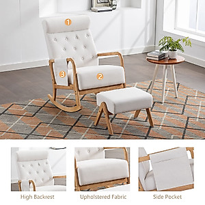 GNIXUU Glider Chair with Ottoman, Rocking Chair for Nursery, Upholstered Fabric Rocking Armchair Indoor with High Backrest for Living Room(Pink)