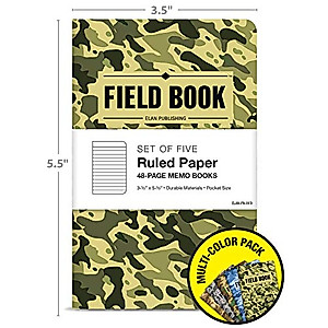 Field Notebook/Pocket Journal - 3.5"x5.5" - Camouflage - Lined Memo Book - Pack of 5