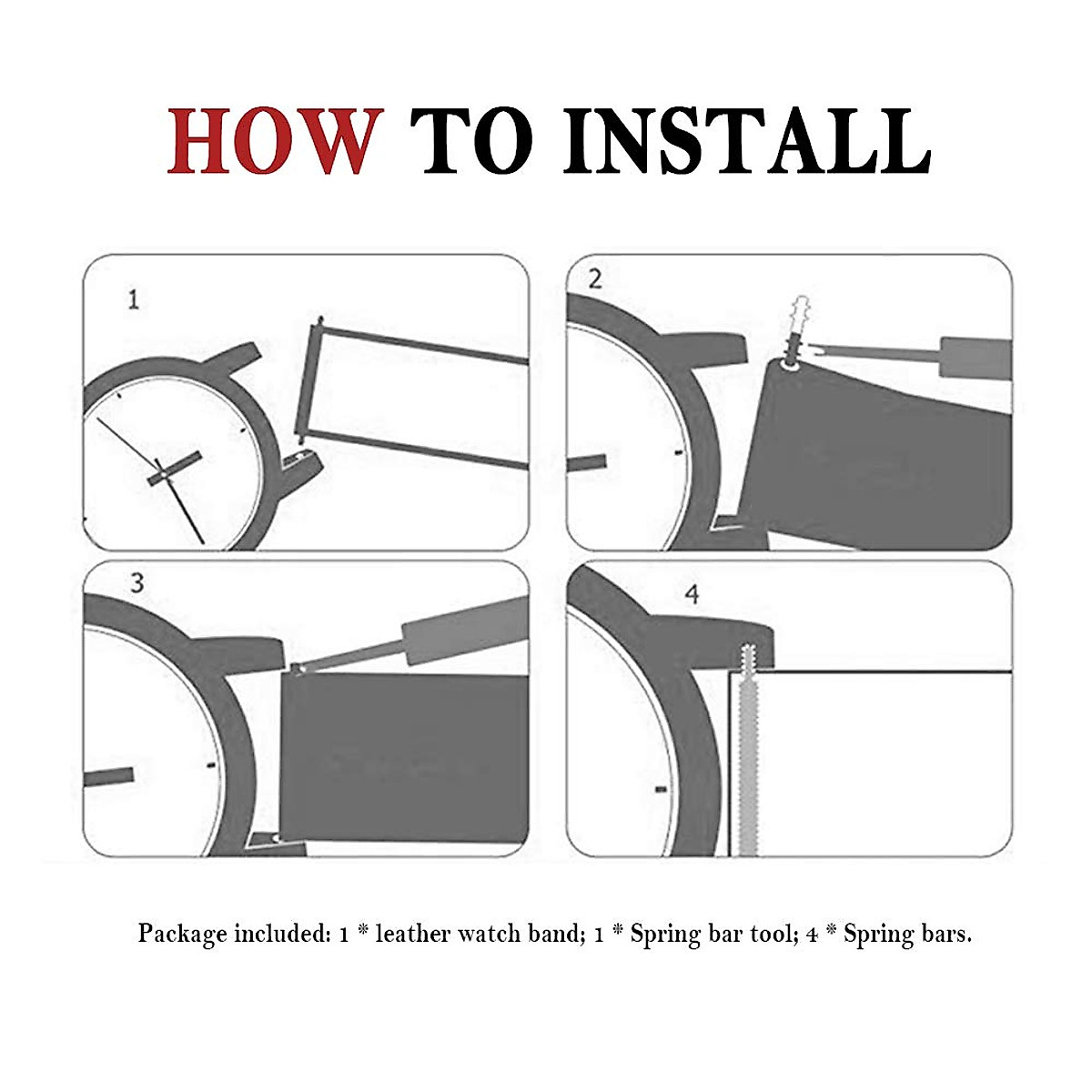 Narako Alligator Style Genuine Leather Watch Bands Genuine Calf Leather Replacement Watch Strap with Stainless Metal Buckle Clasp 12mm 14mm 16mm 18mm 20mm 22mm 24mm for Men and Women (12mm, Black)