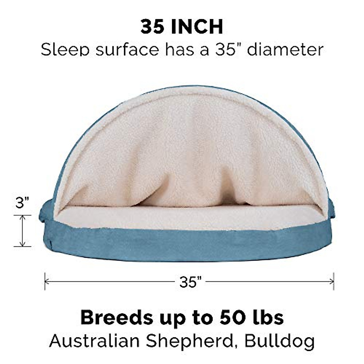 Furhaven 35" Round Cooling Gel Dog Bed for Large/Medium Dogs w/ Removable Washable Cover, For Dogs Up to 50 lbs - Sherpa & Suede Snuggery - Blue, 35-inch