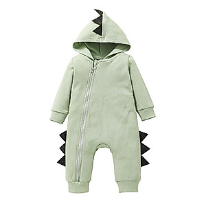 Onththr Infant Baby Boy Dinosaur Clothes Long Sleeve Hooded Romper Jumpsuit Outfits(Green, 3-6 Months)