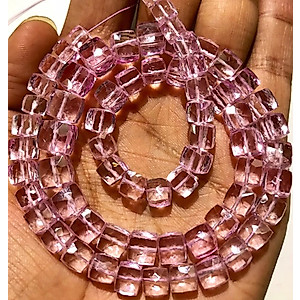 Natural MORGANITE Corundum Cube Faceted Beads 7X8-6X8MM 18 inch Long String Jewelry Making Gemstone Beads for Necklace Bracelet