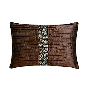 The HomeCentric Brown Lumbar Pillow Cover, Pintucks and Crystals Bling Pillows Cover, 12x14 inch (30x35 cm) Lumbar Pillow Cover, Rectangle Silk Striped Lumbar Pillow Cover Solid - Crystal Dreams