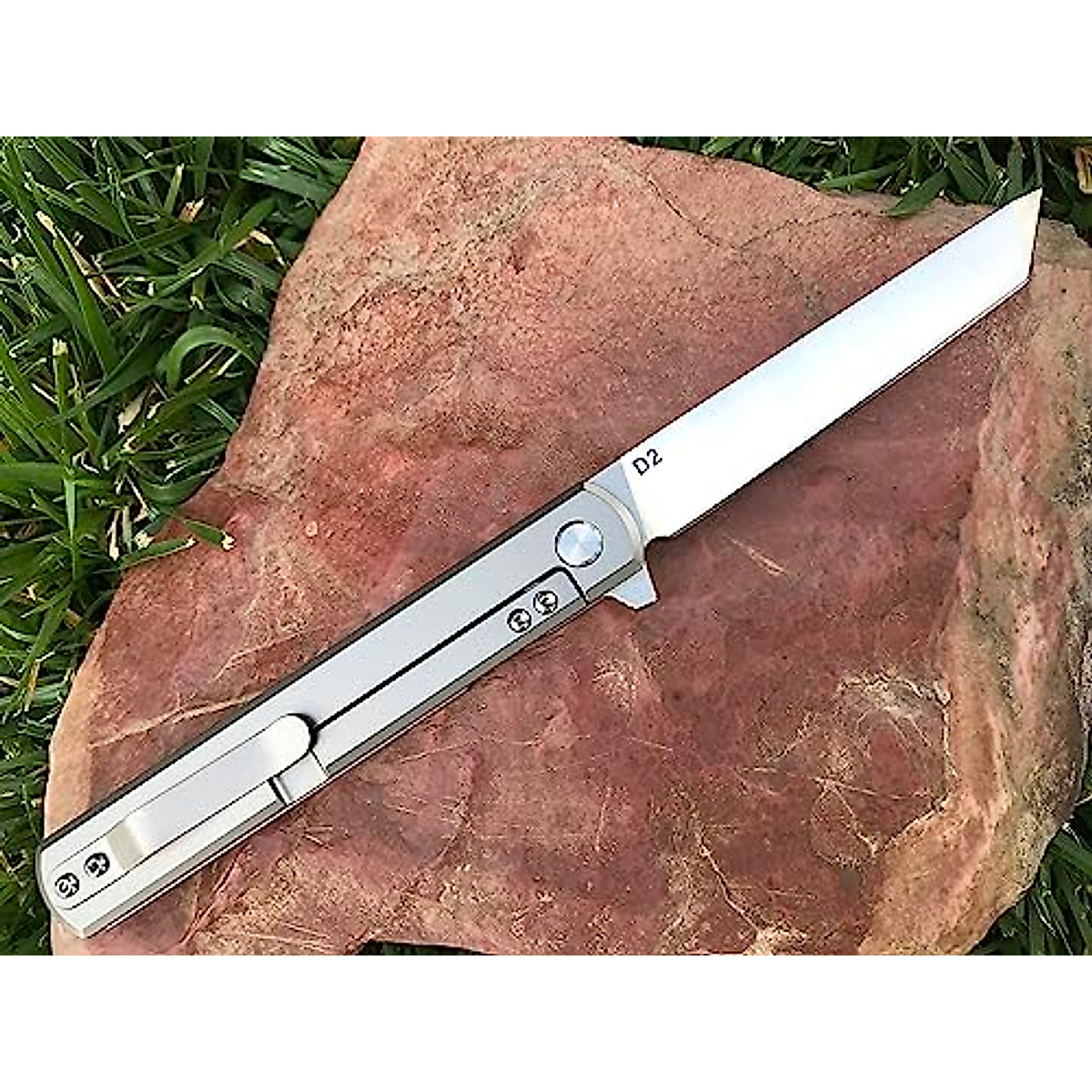 TACTICAL GEARZ Titanium Pocket Knife for EDC! Solid Tc4 Titanium Handle! D2 Steel Tanto Blade! Includes Sheath! (Tatsu ST)